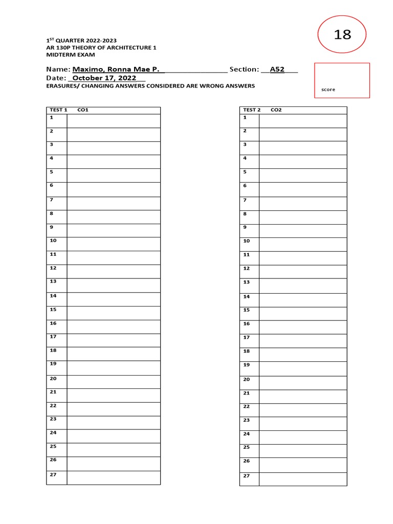(Toa) Answer Sheet | PDF