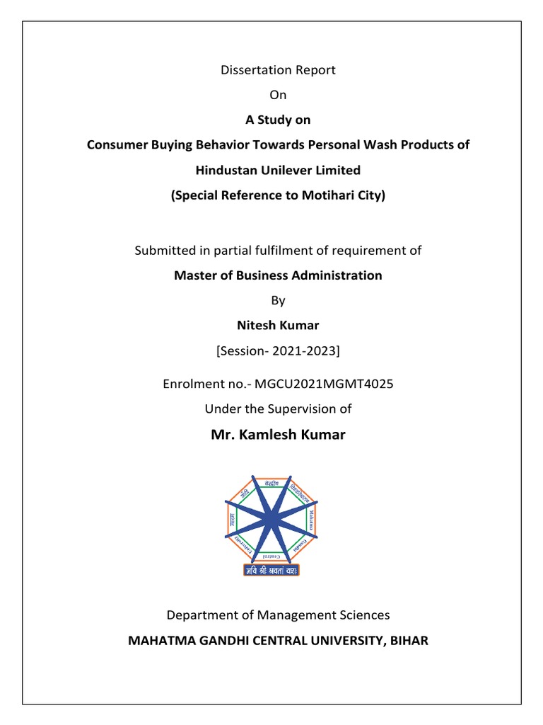 Dissertation On Hindustan Unilever LTD | PDF | Consumer Behaviour | Unilever
