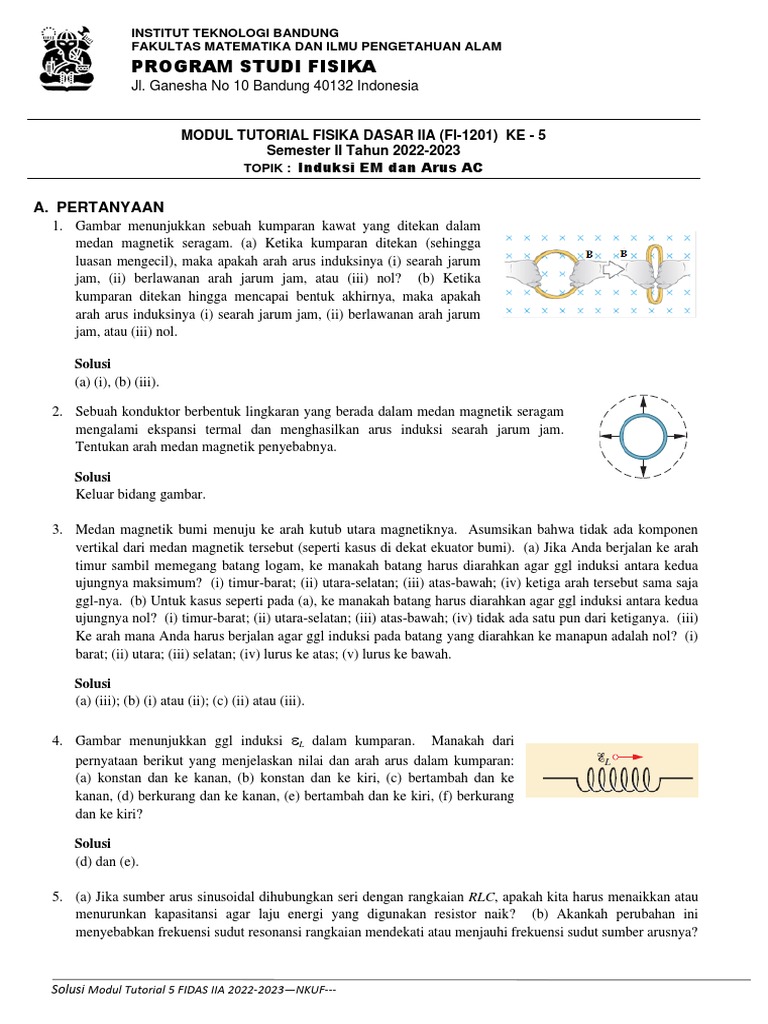Solusi Tutorial 5 Fisika Dasar 2A ITB | PDF