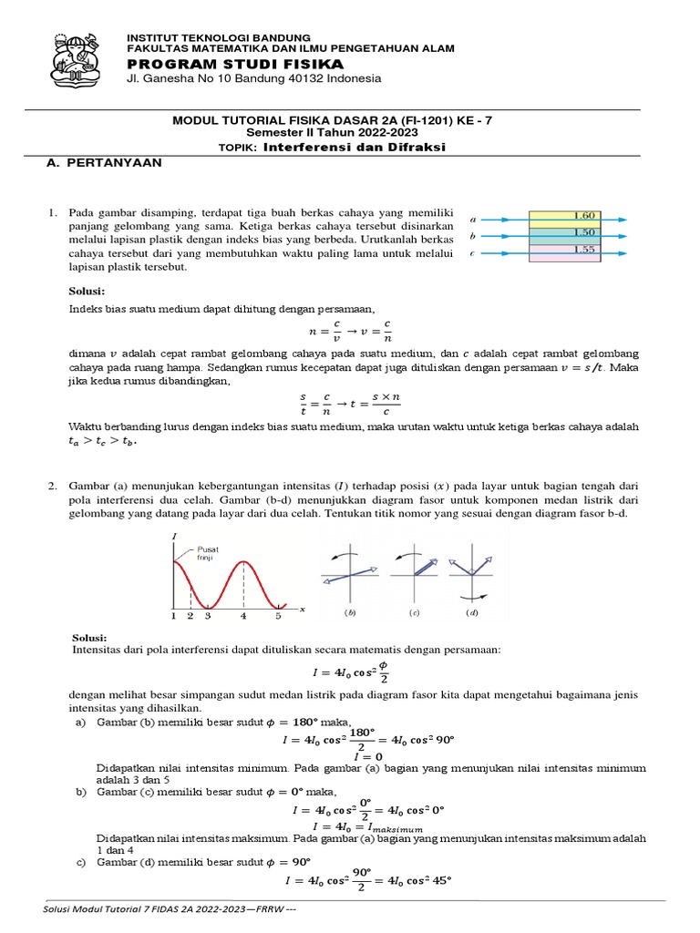 Solusi Tutorial 7 Fisika Dasar 2A ITB | PDF | Metode & Bahan Ajar | Teknologi & Rekayasa