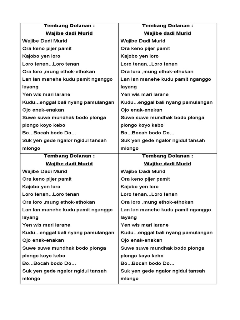 Tembang Dolanan Wajibe Dadi Murid | PDF