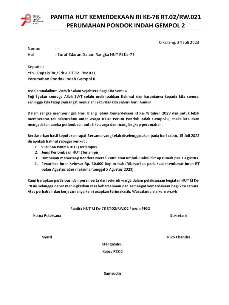 Surat Edaran 17an | PDF