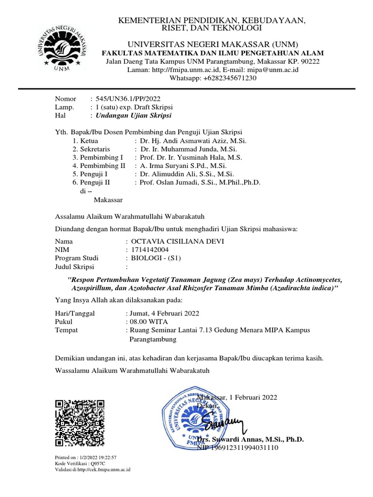 Undangan - Skripsi - 1714142004 - Octavia Cisiliana Devi | PDF | Sains & Matematika