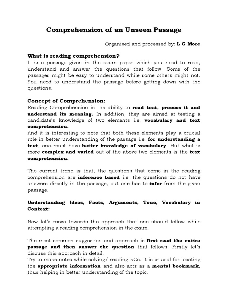 Comprehension of Unseen Passage | PDF