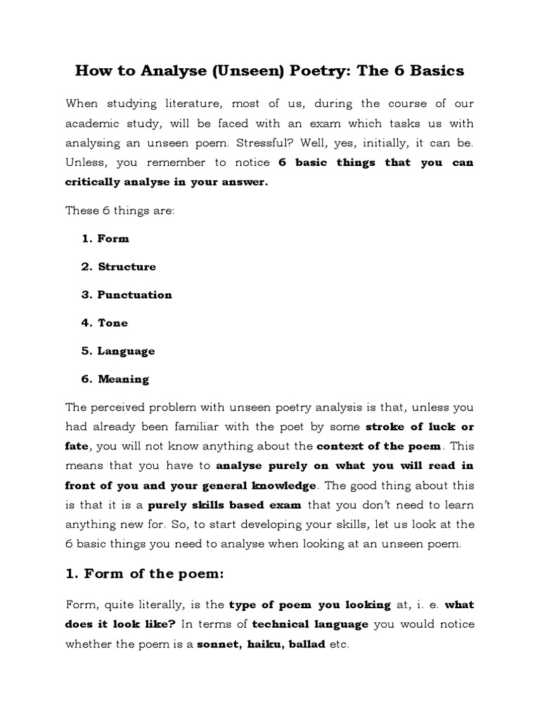 Unseen Poetry Analysis | PDF | Poetry | Metaphor