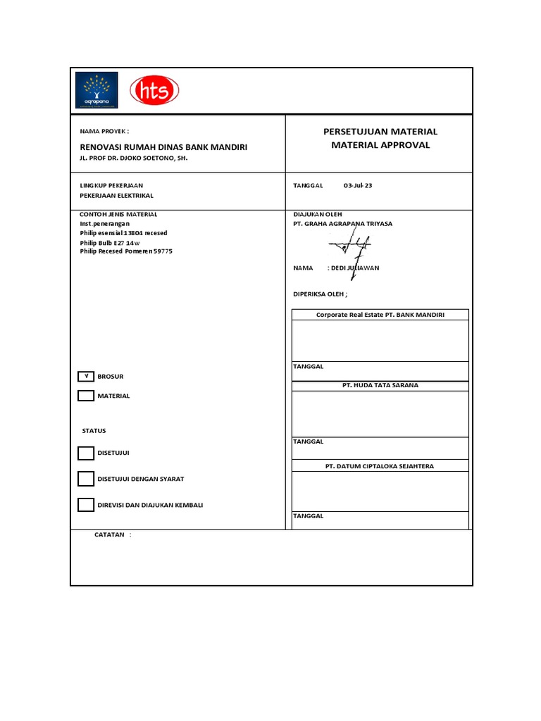Persetujuan Material Renovasi Bank Mandiri | PDF
