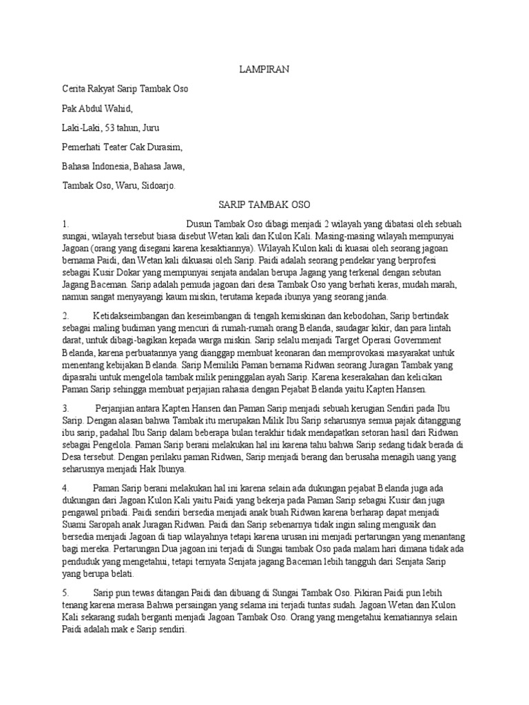 Naskah Asli Sarip Tambak Oso Dan Si Pitung | PDF