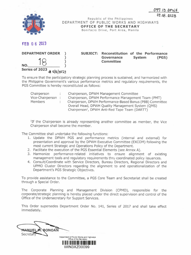 DPWH Department Order Do - 018 - s2023 | PDF