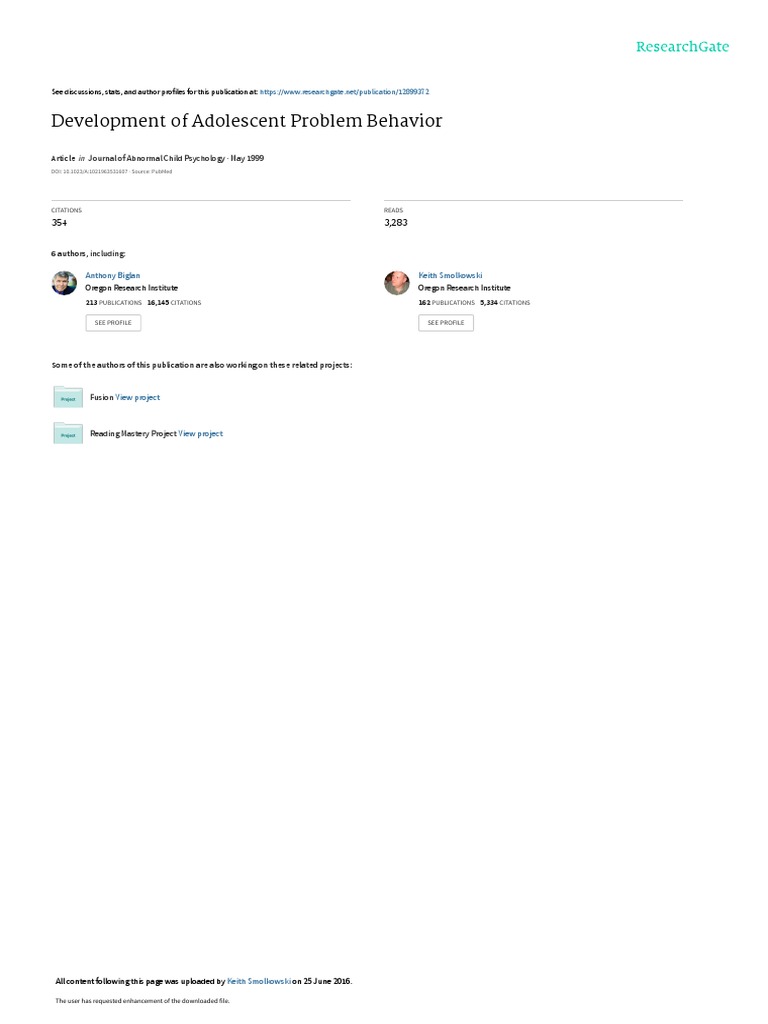 Development of Adolescent Problem Behavior | Download Free PDF ...