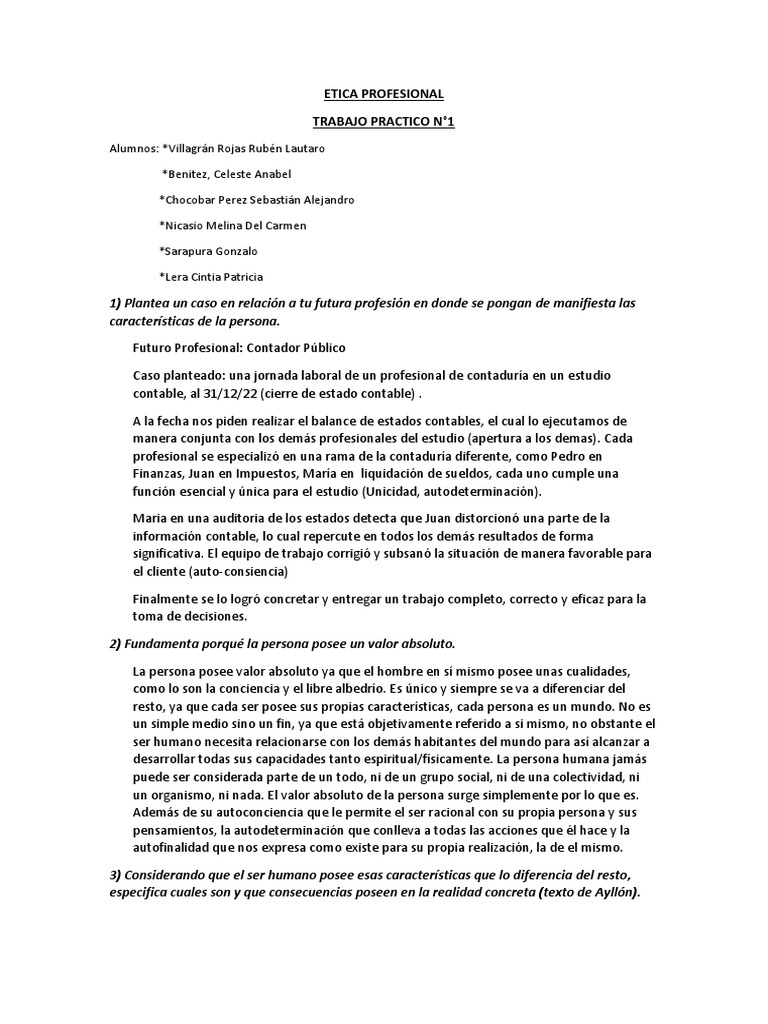 TP 1 Ética Profesional | PDF | Pensamiento | Contador