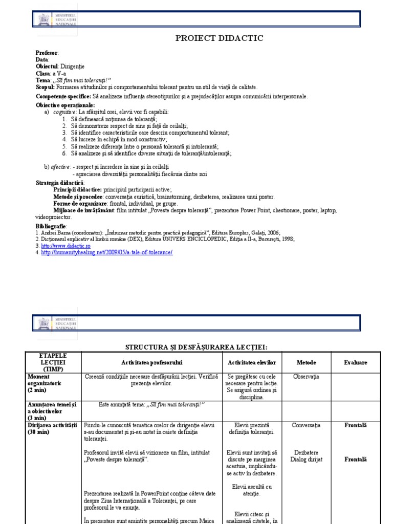 Proiect Didactic Dirigentie | PDF
