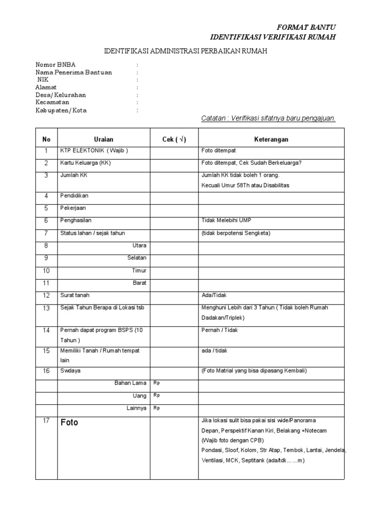Format Bantu Verifikasi (Contoh) | PDF