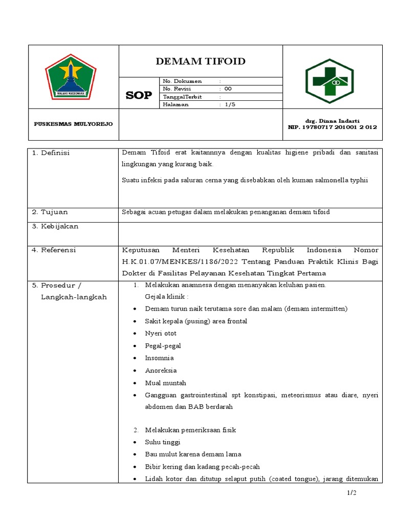 Sop Typoid | PDF | Kesehatan Holistik | Sains & Matematika