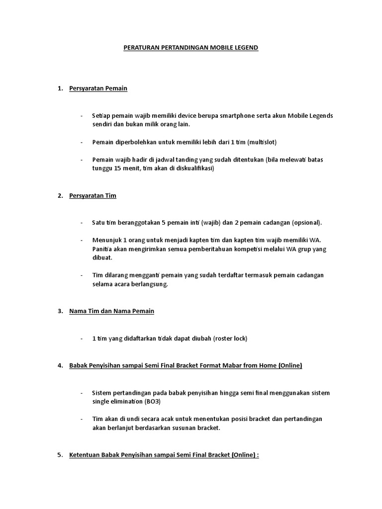 Teknis Tournament Mobile Legends | PDF