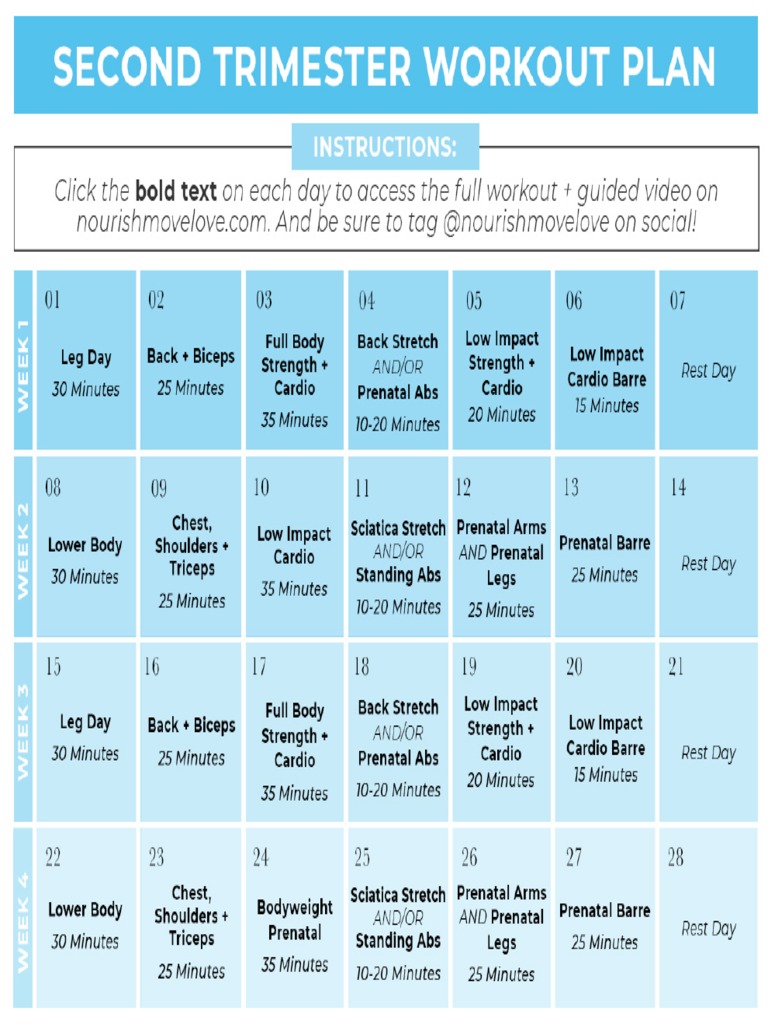 Second Trimester Workout Plan With LINKS | PDF