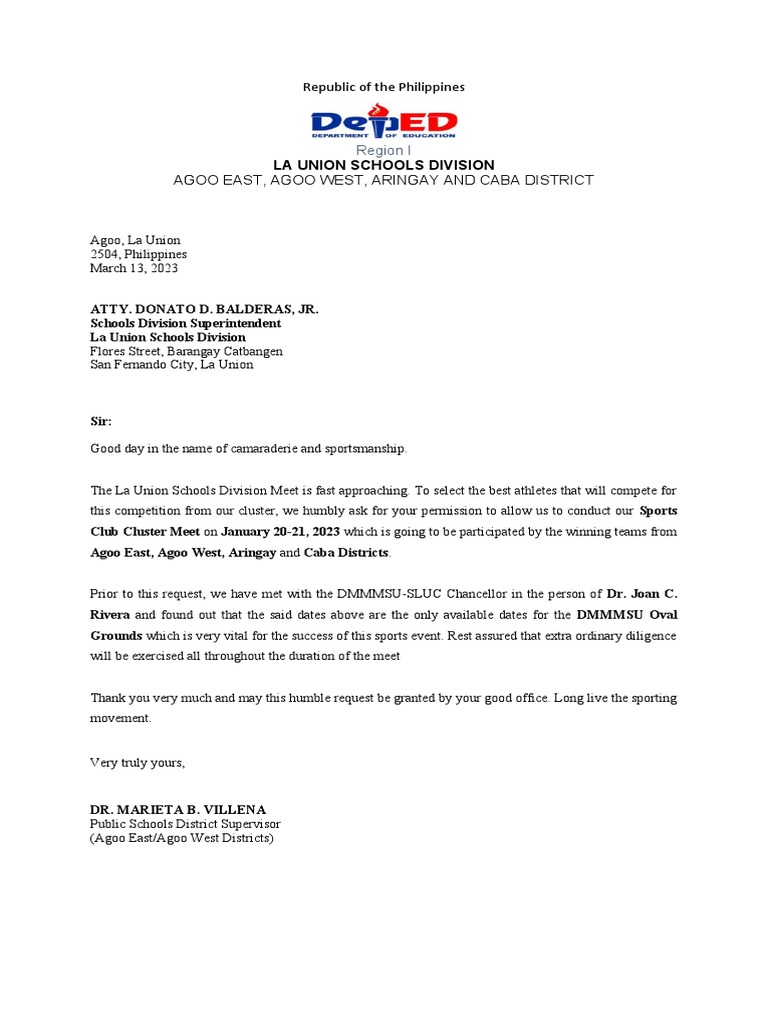 Agoo Cluster Meet Request 2023 | PDF | Sports & Recreation
