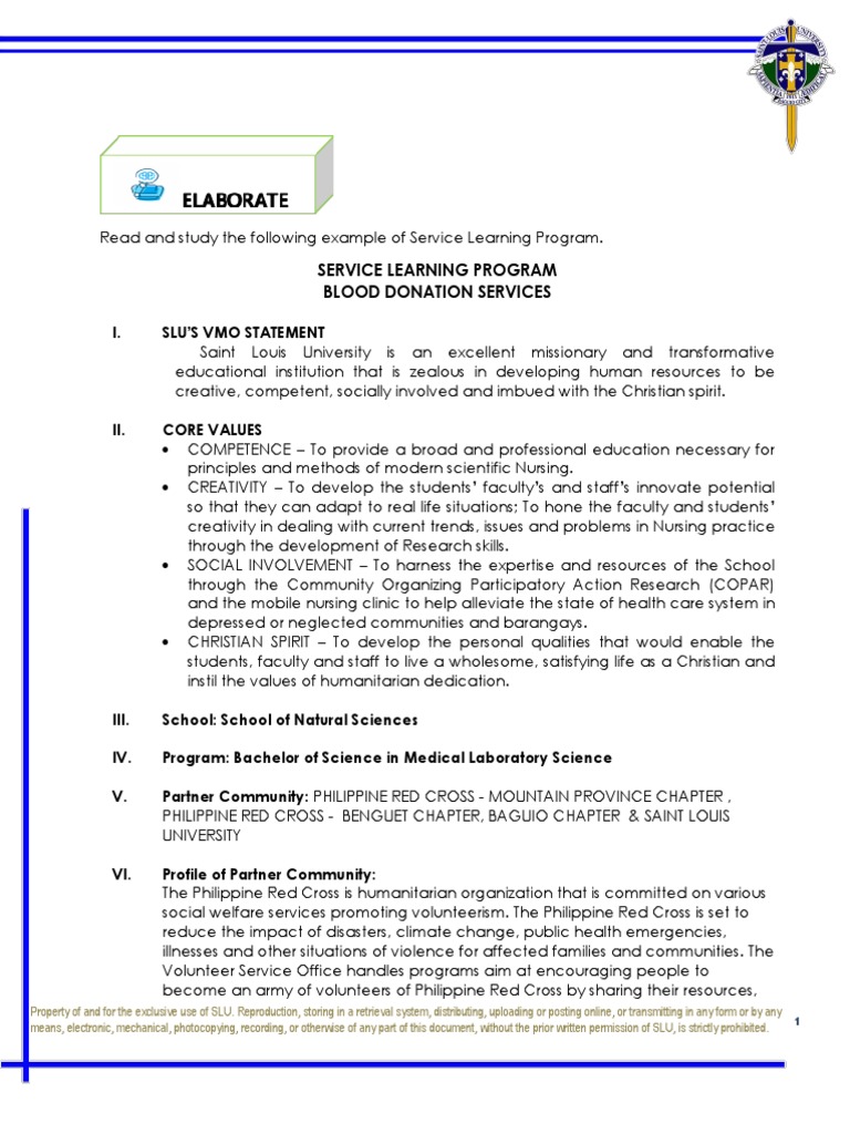M4 - Elaborate - Example of SLP | PDF | Nursing | Blood Donation