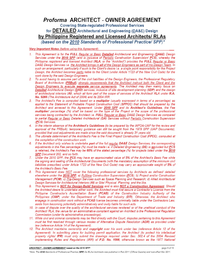 Proforma Arch-Owner Agreement | PDF