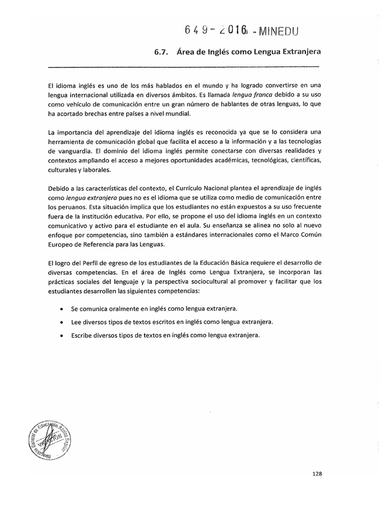 Programa Curricular Educacion Secundaria INGLES | PDF