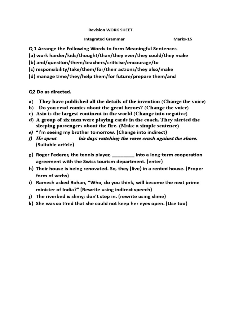 Integrated Grammar W SHEET | PDF