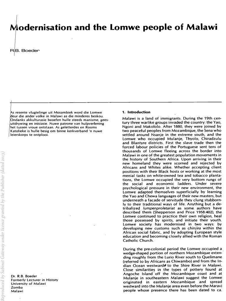 Lomwe Culture and Modernization in Malawi | PDF | Malawi | Forgiveness