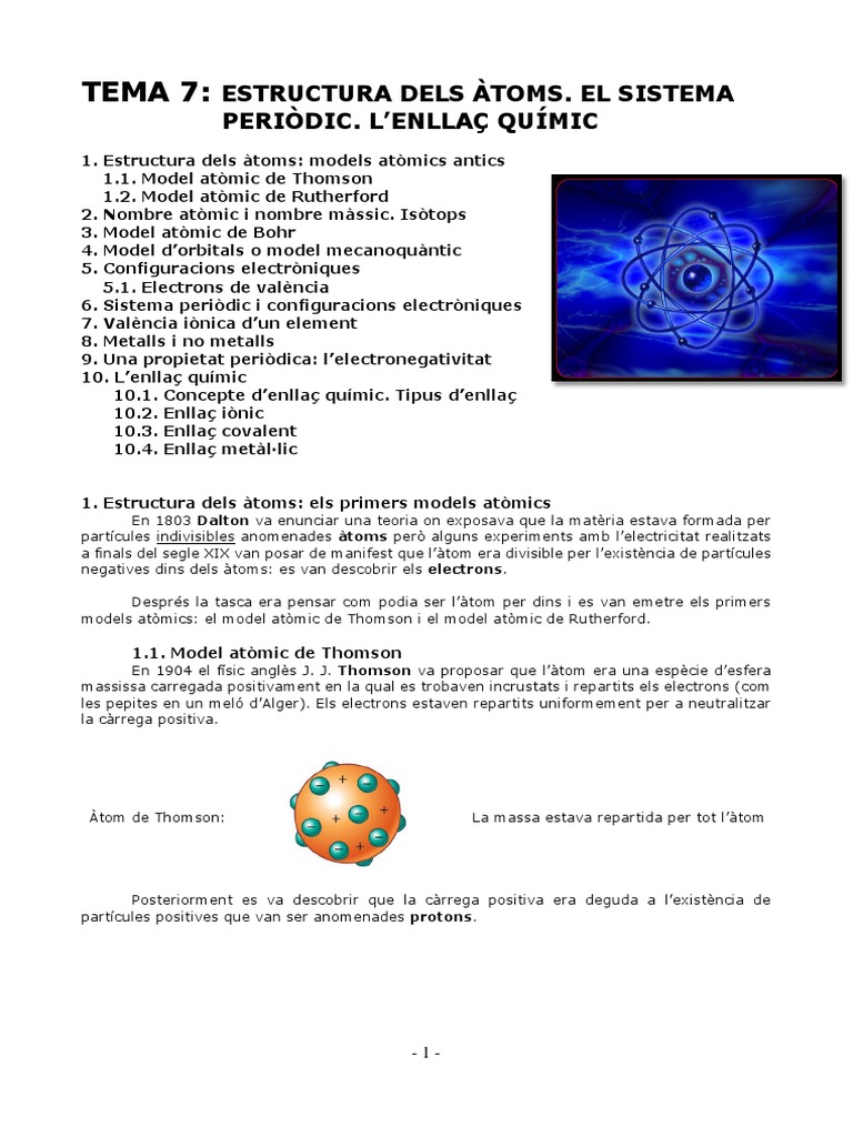 A TEMA 7 Estructura dels àtoms SP Enllaç Químic | PDF