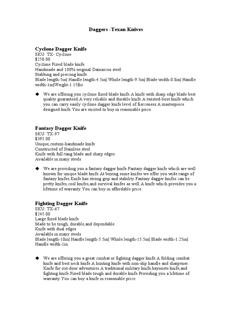 Daggers Knifes | PDF | Knife | Blade