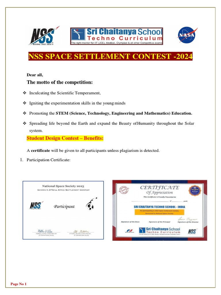 NSS SPACE SETTLEMENT CONTEST Briefing - 2024 (Final) - Benefits | PDF ...