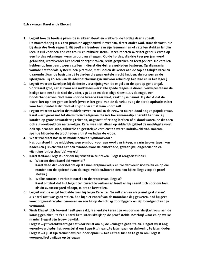 Extra Vragen Karel Ende Elegast - Inclusief Antwoorden | PDF
