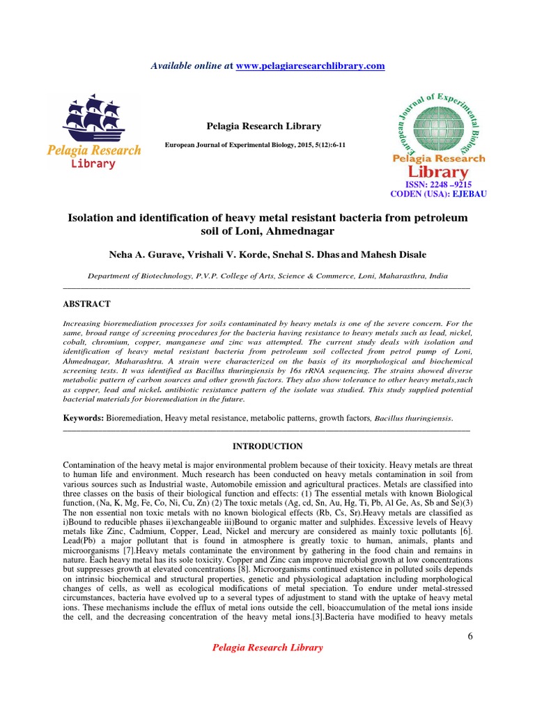 Isolation and Identification of Heavy Metal Resistant Bacteria From ... Isolation and Identification of Heavy Metal Resistant Bacteria From ...