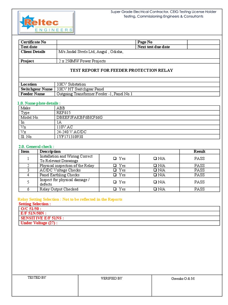 Feeder Protection Relay Format | PDF | Electrical Substation ...