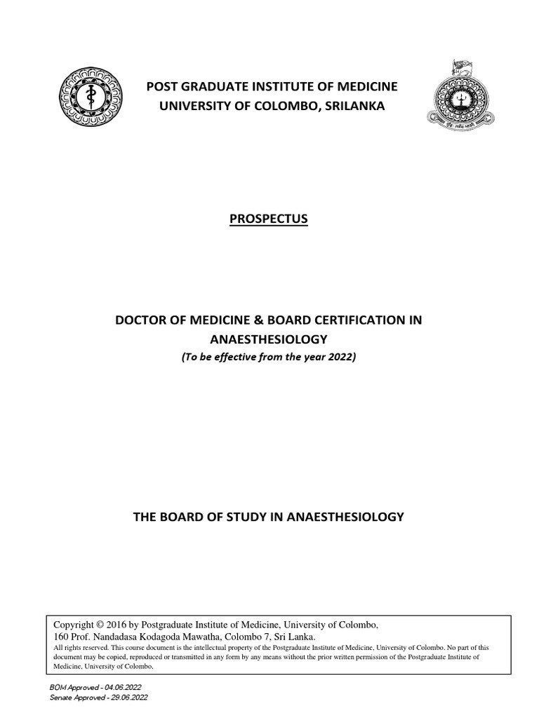 Prospectus - MD and Board Certification in Anaesthesiology 2022 | PDF ...