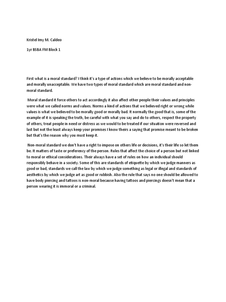 Ethics Reflection Of Moral Standard Pdf