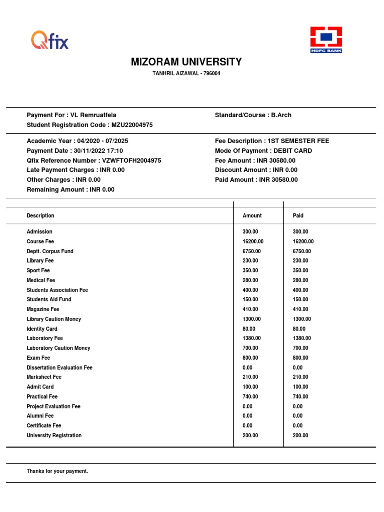 Qfix Payment Consolidated Fee Receipt | PDF