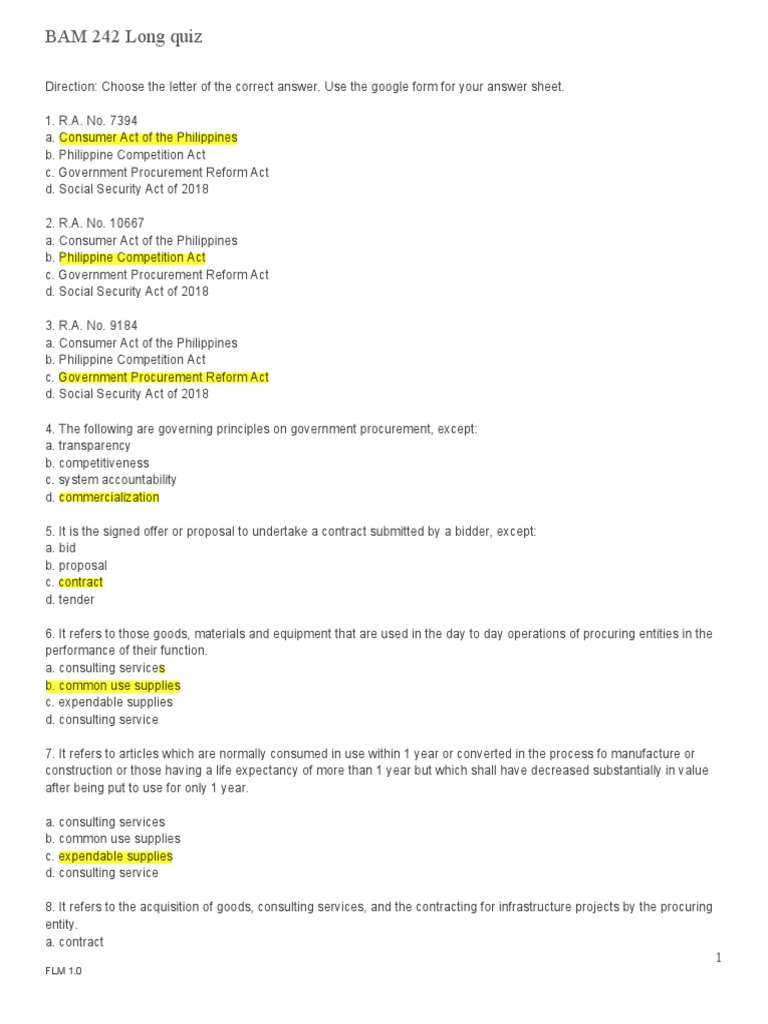 BAM 242 Long Quiz | PDF