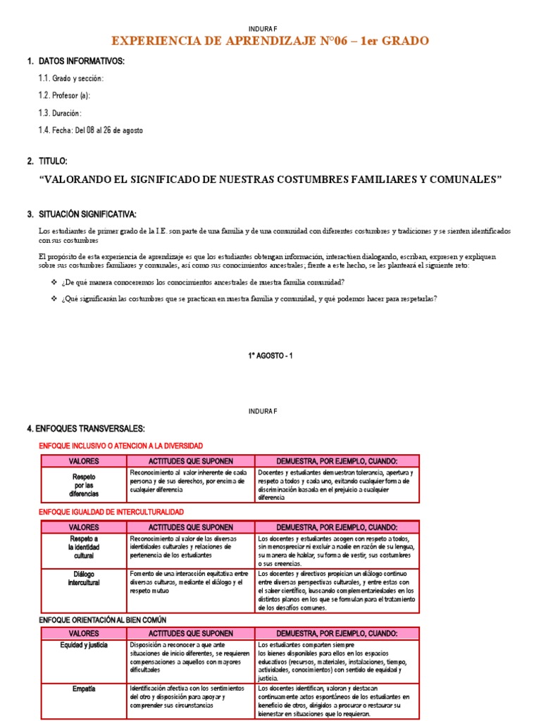 1° Grado - Experiencia de Aprendizaje N°06 | PDF | Geometría | Aprendizaje