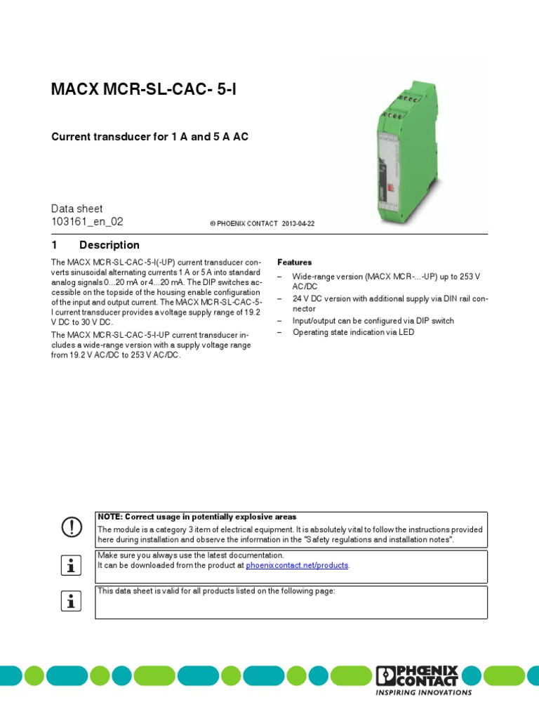 Current Transducer MACX MCR-SL-CAC-5-I | PDF | Power Supply | Switch