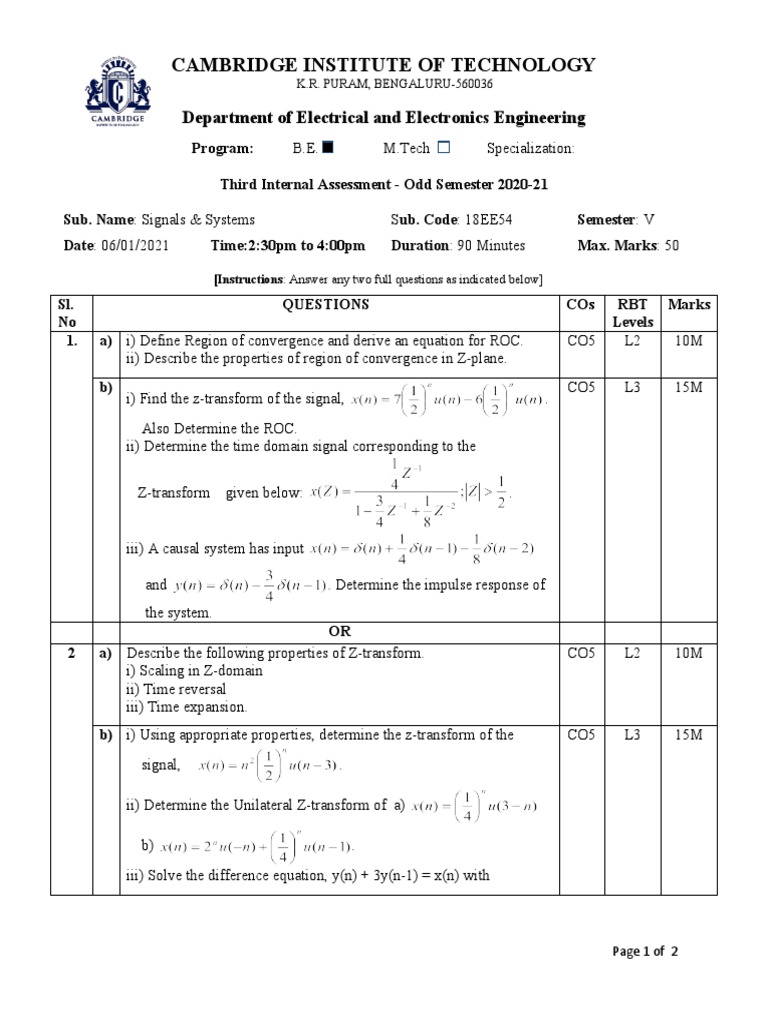 S&s QP Test-3 (18ee54) | PDF | Mathematics | Computer Engineering