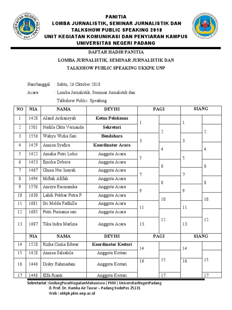 Absen Panitia Dipa | PDF