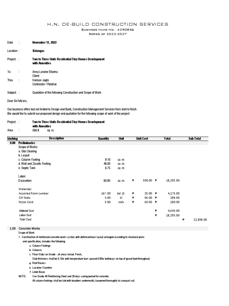 Bill of Estimates and Quantities (11!27!22) | PDF | Architectural ...
