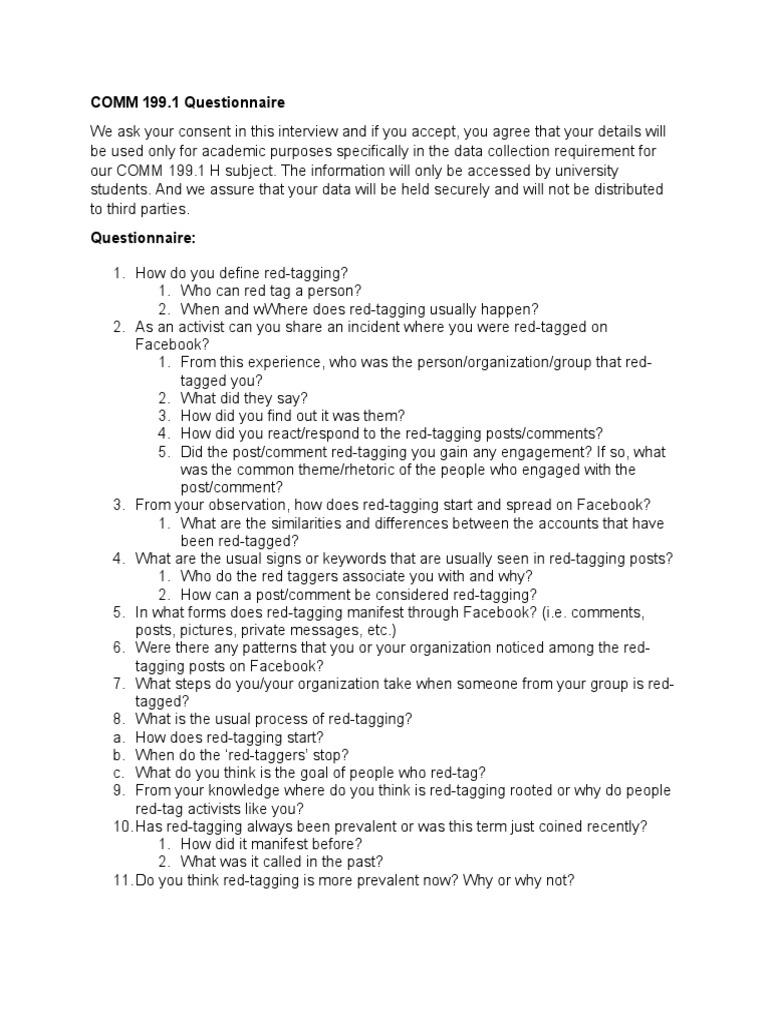 COMM 199.1 Questionnaire | PDF