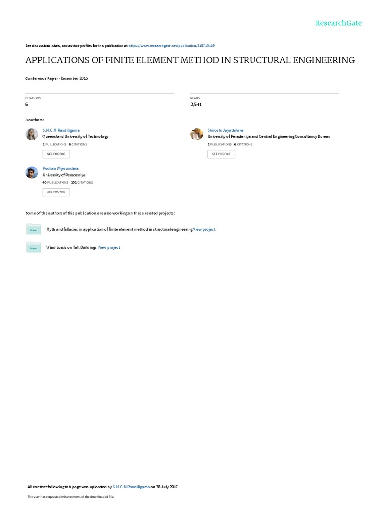 Applications of Finite Element Method in Structural Engineering | PDF | Bending | Finite Element ...