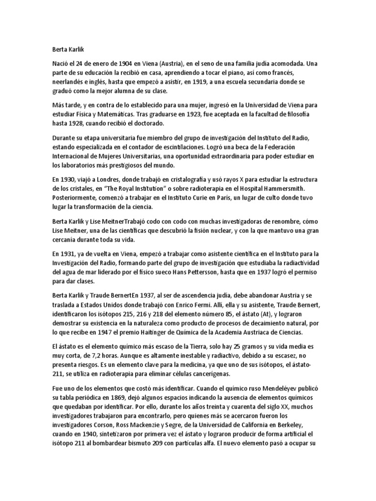 Aportaciones de Berta Karlik al ástato | PDF | Quimica nuclear ...