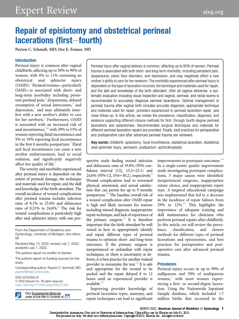 Repair of Episiotomy and Obstetrical Perineal Laceration | PDF