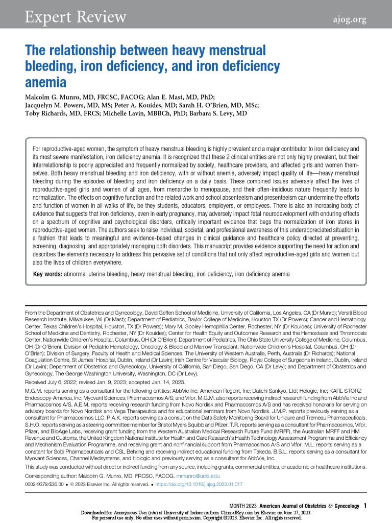 The Relationship Between Heavy Menstrual Bleeding, Iron Deficiency and ...