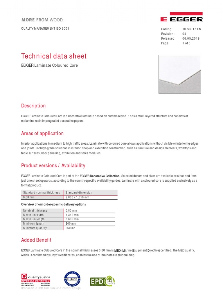 EGGER Laminate Coloured Core Overview | PDF | Lamination | Information