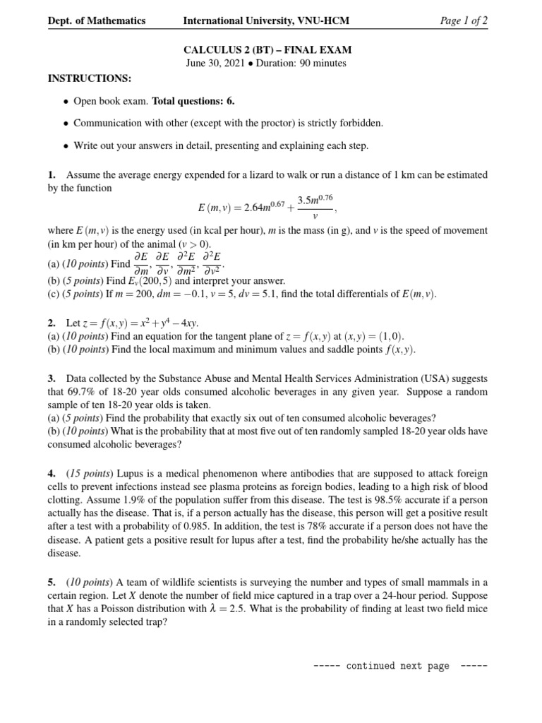 Calculus2BT FinalExam June30 2021 | PDF | Teaching Methods & Materials | Science & Mathematics