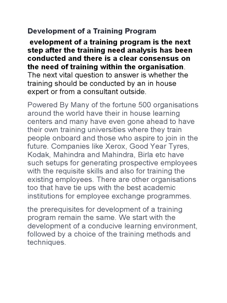 Development Of A Training Program Download Free Pdf Information