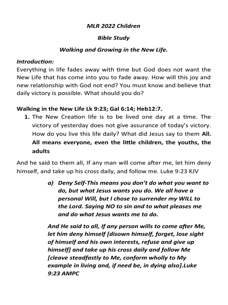 Children MLR 2022 Bible Study | PDF | Jesus | Prayer