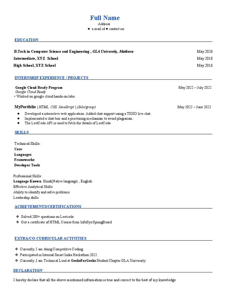 GLA Resume Format | PDF | Career & Growth | Art